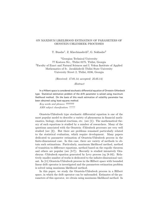 Pdf On Maximum Likelihood Estimation Of Parameters Of Ornstein Uhlenbeck Processes