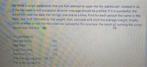 Solved B Write A Script Readpatwts That Will First Attempt