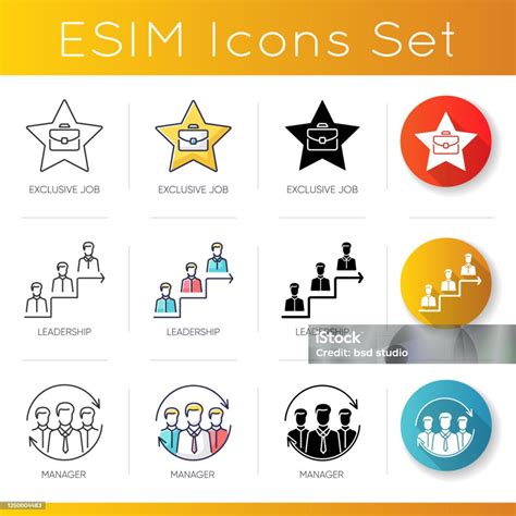 비즈니스 고용 아이콘 설정 선형 검정 색 및 Rgb 색상 스타일 독점적 인 직업 리더십 및 관리자 임원 검색 전문 직원 채용 격리된 벡터 그림 개념에 대한 스톡 벡터 아트