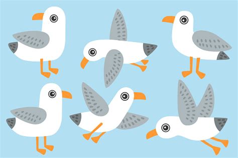 파란색 배경에 귀여운 새 갈매기의 벡터 일러스트 레이 션 갈매기에 대한 스톡 벡터 아트 및 기타 이미지 갈매기 귀여운