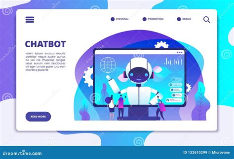 Chatbot Landing Page Ai Robot Chatting With Woman And Man Stock Vector
