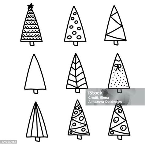 벡터 일러스트 레이 션 Eps10입니다 크리스마스 나무 만화 스타일에서 플랫 아이콘 흰색 배경에 고립의 집합입니다 12월에 대한 스톡 벡터 아트 및 기타 이미지 Istock