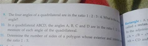 9 The Four Angles Of A Quadrilateral Are In The Ratio 1234 What Is T
