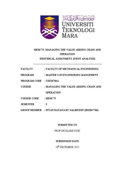 Individual Assignment Swot Analysis And Strategies Pdf Leadership