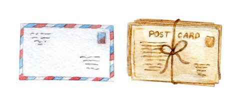 흰색 배경에 격리된 수채화 그림 설정 손으로 그린 수채화 봉투 우편 편지 엽서 초대장 인사말 카드에 적합 수채화에 대한 스톡 벡터 아트 및 기타 이미지 Istock