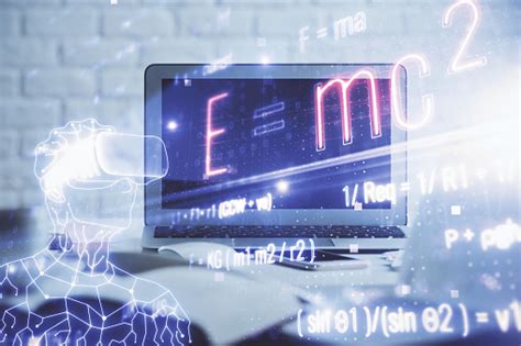 데스크톱 컴퓨터 배경 및 포뮬러 홀로그램 쓰기 이중 노출 교육 개념 개념에 대한 스톡 사진 및 기타 이미지 개념 계획