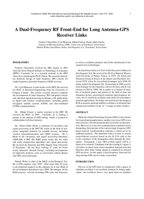 Pdf A Dual Frequency Rf Front End For Long Antenna Gps Receiver Links