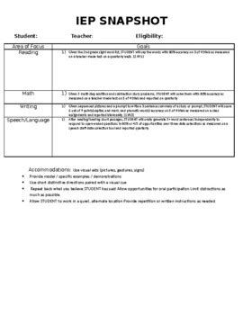 IEP Babe SNAPSHOT EDITABLE By Ms Drabe TPT