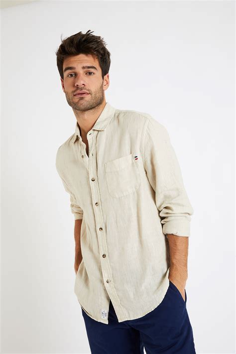 Chemise En Lin Manches Longues écrue Chemiseml Lin Prêt à Porter Cala