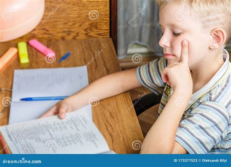 Boy Doing Hard Homework At Home Stock Image Image Of Cute Person