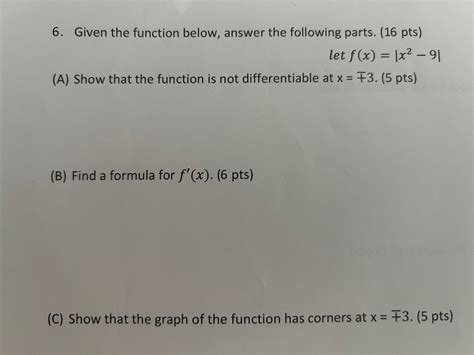 solved 6 given the function below answer the following