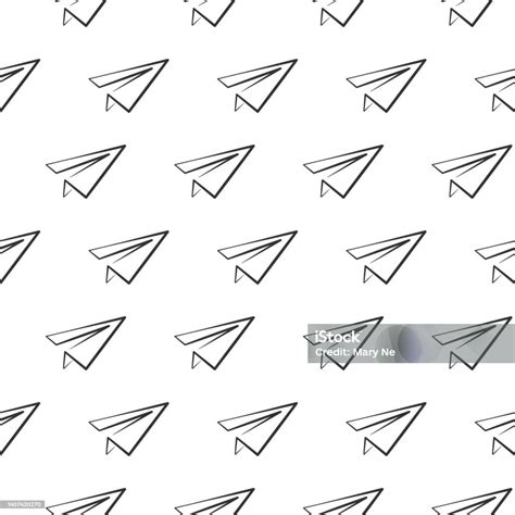 종이 비행기와 원활한 패턴 흰색 배경에 평평한 종이 접기 비행기 벡터 일러스트레이션 메시지 편지 메일 장식품 시작 및 출시 발명 및 개발 0명에 대한 스톡 벡터 아트 및