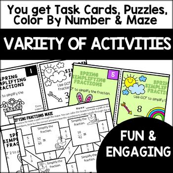 Spring Simplifying Fractions Task Cards With Color By Number Maze And Puzzle