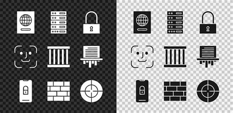 set passport server data web hosting lock mobile with closed padlock