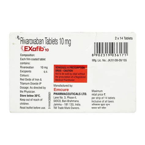 Exafib Rivaroxaban 20mg Tablets At Best Price In Surat Biopharmz Pharma