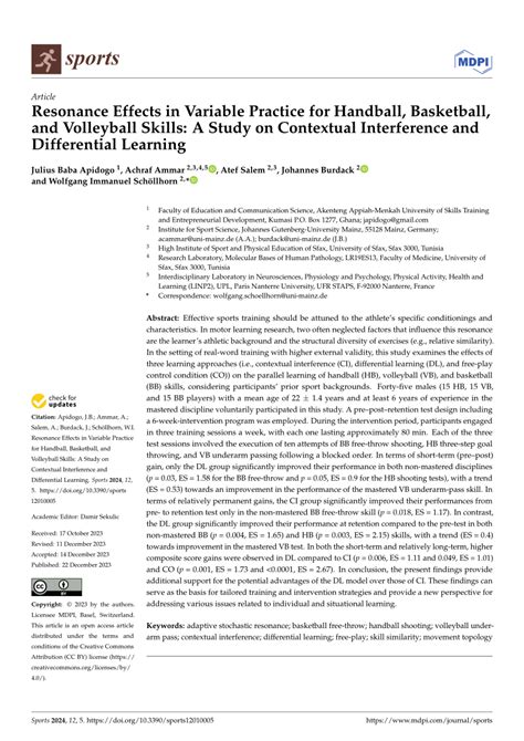 Pdf Resonance Effects In Variable Practice For Handball Basketball