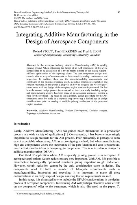 Pdf Integrating Additive Manufacturing In The Design Of Aerospace