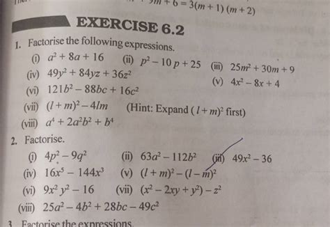 Exercise 6 21 Factorise The Following Expressions I A2 8a 16 Ii P2
