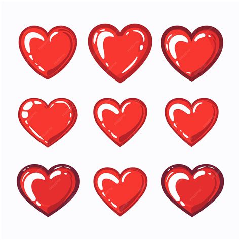 Nueve Corazones Rojos Brillantes Varios Estilos Formas De Dibujos