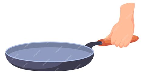 손에 프라이팬 만화 음식 요리 아이콘 프리미엄 벡터