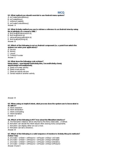 Android Mcq Pdf Information Technology Management Computer Engineering