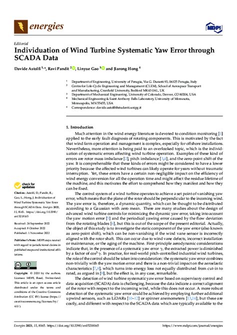 Pdf Individuation Of Wind Turbine Systematic Yaw Error Through Scada Data