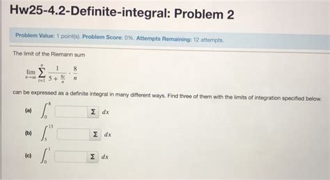solved hw25 4 2 definite integral problem 2 problem value