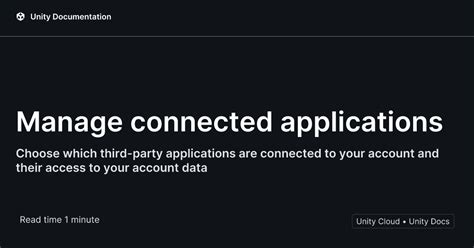 manage connected applications unity cloud unity docs