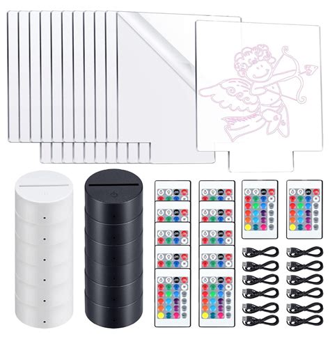 Drevy 12 Pieces Led Light Display Base With Clear Square Sheet 3d Night Led Lamp Display Base 16