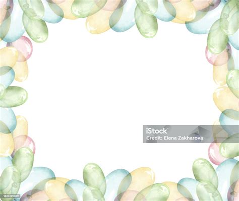 수채화 그림 풍선 손으로 그린 일러스트 프레임 인사말 카드 초대장 파티 축하 생일 축하 베이비 샤워 신생아에 대 한 테두리 0명에 대한 스톡 벡터 아트 및 기타 이미지