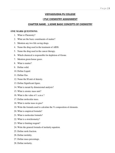 chapter 1 some basic concepts of chemistry assignment pdf mole