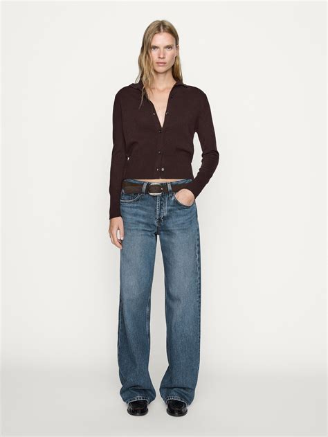 بنطلون جينز Full Length وخصر متوسط وساق عريضة · أزرق فاتح أزرق أسود