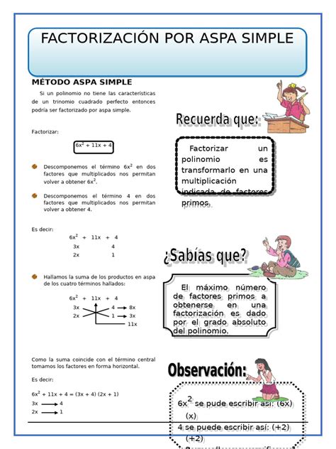 Factorización Por Aspa Simple Pdf Factorización Álgebra Abstracta