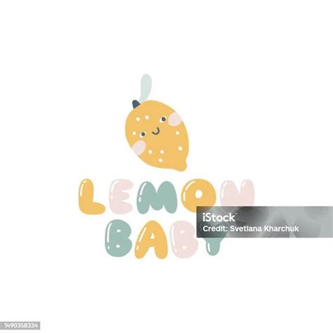 웃는 얼굴의 재미있는 비문을 가진 레몬 캐릭터 레몬 베이비 단순하고 순진한 스타일의 손으로 그린 만화 낙서 아이들을 위한 벡터 삽화 흰색 배경에 귀여운 과일을 분리합니다 0