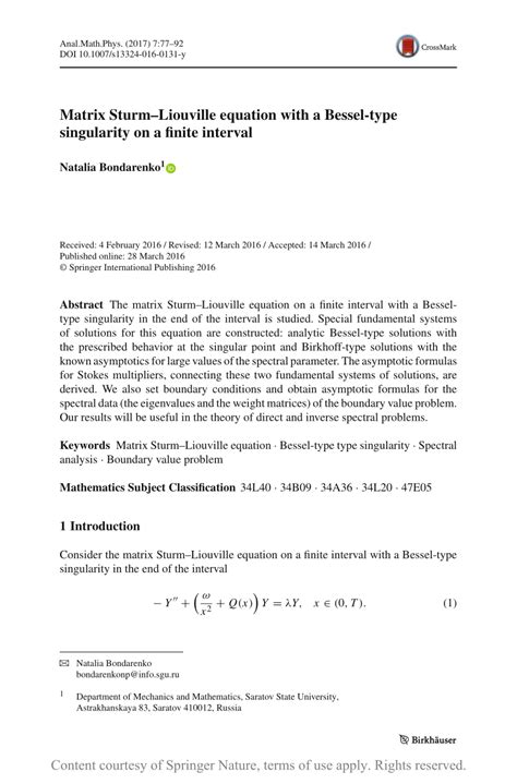 Matrix Sturmliouville Equation With A Bessel Type Singularity On A