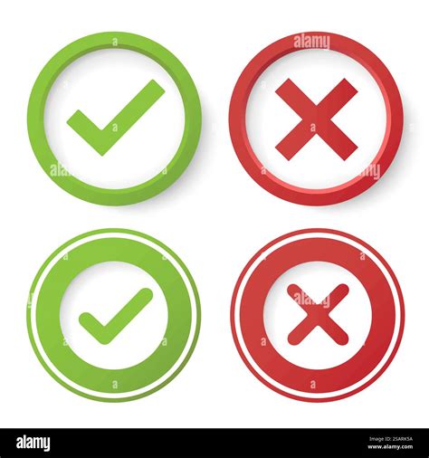Correct And Incorrect Vector Sign Green Check Mark Sticker And Red Cross Illustration Stock