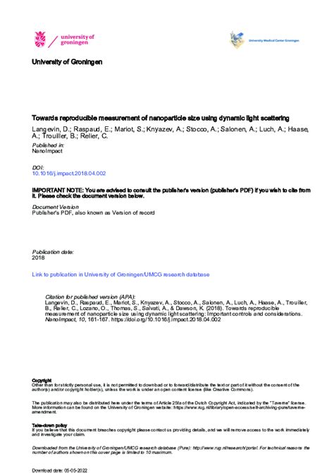 Pdf Towards Reproducible Measurement Of Nanoparticle Size Using