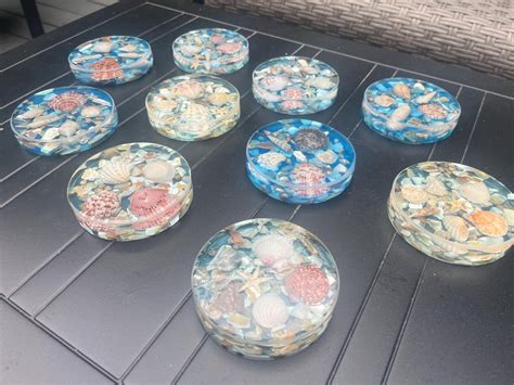 Ocean Themed Gulf Coast Shell Coasters Set Of 4 Etsy