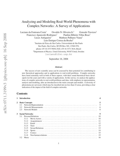 PDF Analyzing And Modeling Real World Phenomena With Complex Networks A Survey Of Applications