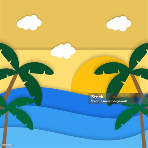열대 해변 여름 종이 컷 배경 벡터 여름 시즌 종이 공예 디자인 일러스트 0명에 대한 스톡 벡터 아트 및 기타 이미지 0명 개념 공예 Istock