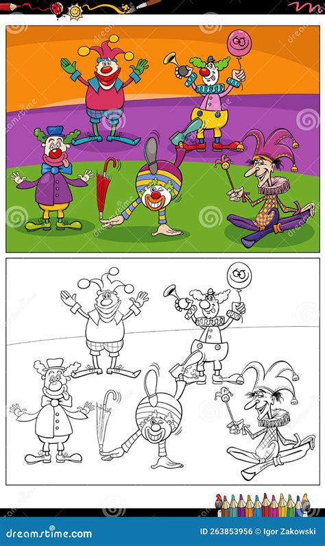 Cartoon Clowns Or Comedians Group Coloring Page Stock Vector Illustration Of Comedian Circus