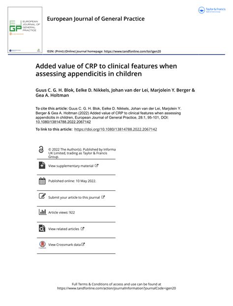 Pdf Added Value Of Crp To Clinical Features When Assessing