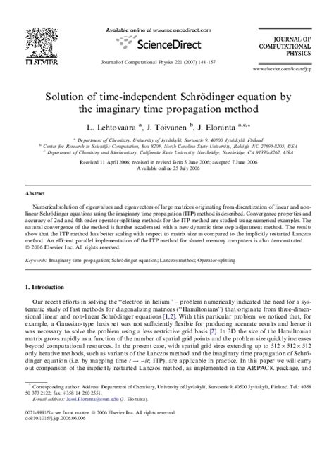 Pdf Solution Of Time Independent Schrödinger Equation By The Imaginary Time Propagation Method