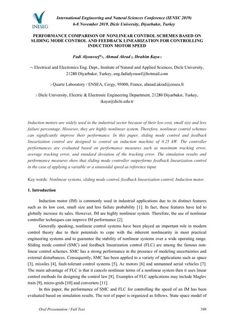Pdf Performance Comparison Of Nonlinear Control Schemes Based On Sliding Mode Control And