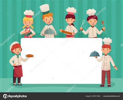 ©키즈 요리사 프레임입니다 어린이 요리사 작은 요리사 요리 음식과 레스토랑 부엌 학생 만화 벡터 일러스트 의 269713522