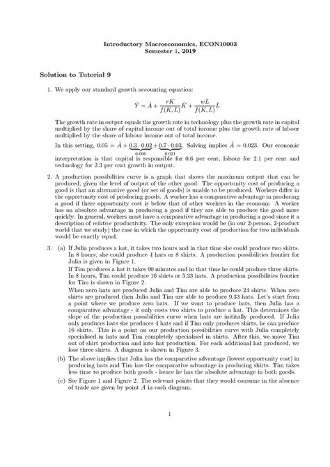 T9 Pretutorial Soln Week 9 Introductory Macroeconomics Econ Semester 1 2019 Solution To
