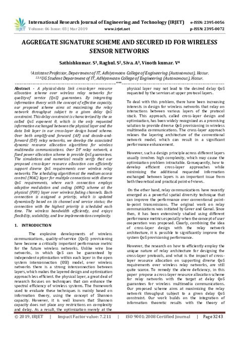 Pdf Irjet Aggregate Signature Scheme And Secured Id For Wireless