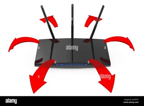 Modern Wifi Router With Glowing Red Signal Arrows On A White Background 3d Rendering Stock