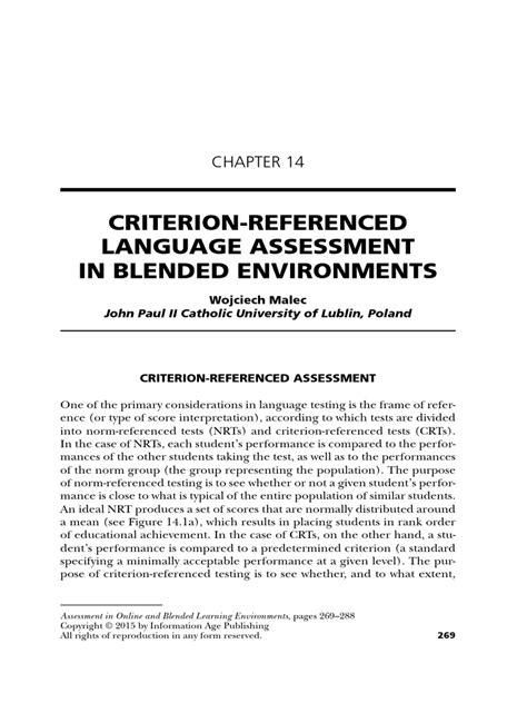 Criterion Referenced Language Assessment In Blended Environments Pdf