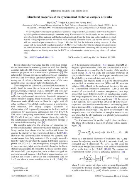 Pdf Structural Properties Of The Synchronized Cluster On Complex